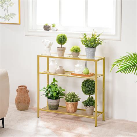 295 Narrow Console Table 3 Tier Tempered Glass Sofa