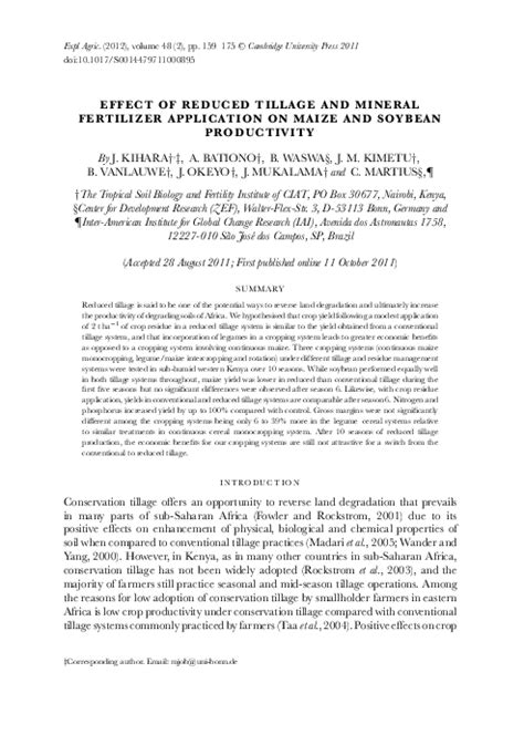 Pdf Effect Of Reduced Tillage And Mineral Fertilizer Application On