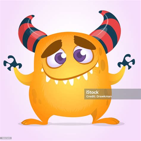 Mutlu Sevimli Çizgi Canavar Büyük Ağızlı Vektör Portakal Monster Çizim