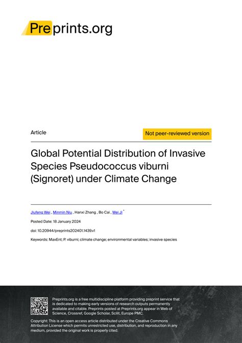 Pdf Global Potential Distribution Of Invasive Species Pseudococcus