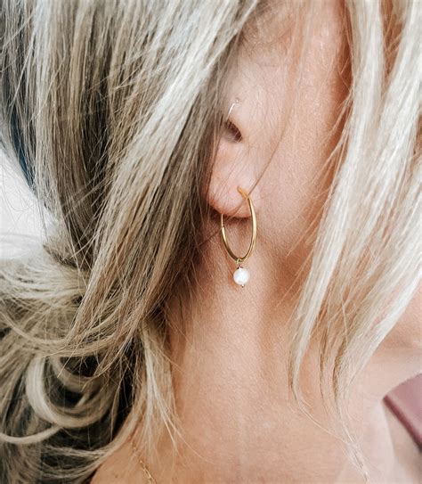 Pearl Hoop Earrings Pearl Drop Hoops Hoop Earrings With Etsy