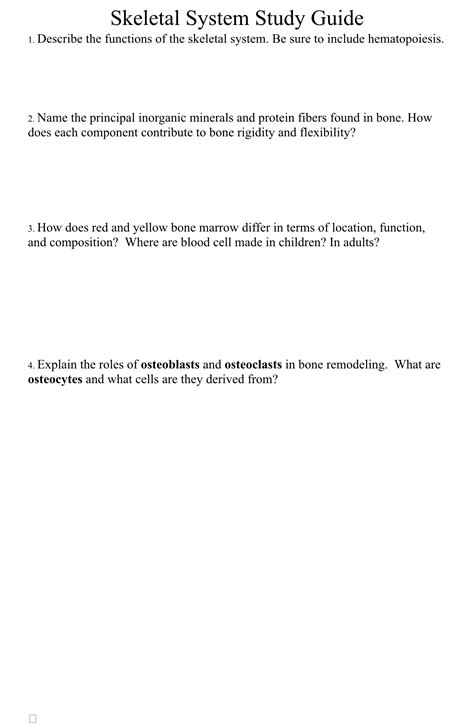 Solved Skeletal System Study GuideDescribe The Functions Of Chegg