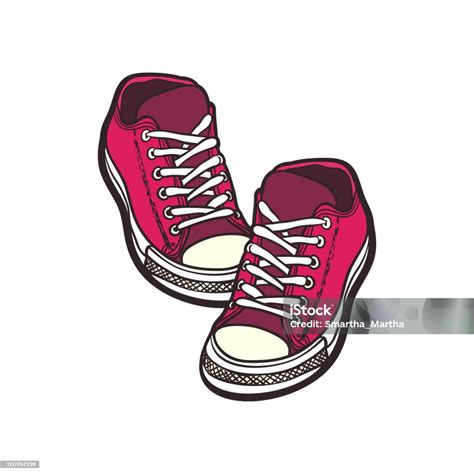 운동 화 단 화 쌍 절연 손으로 그린 된 벡터 일러스트 레이 션 핑크 신발입니다 로고 포스터 엽서 패션 책자 전단지에 대 한 손으로 그린 스포츠 부츠 벡터 스케치 운동 화