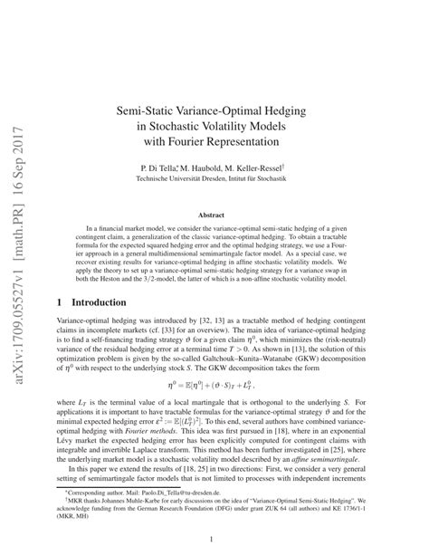 Pdf Semi Static Variance Optimal Hedging In Stochastic Volatility Models With Fourier