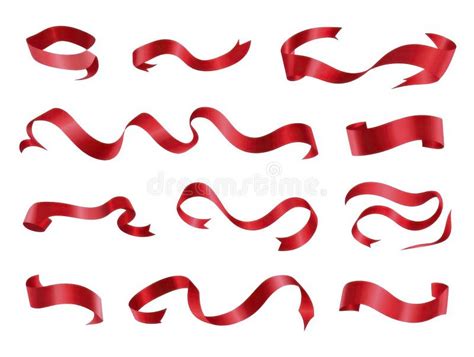 Red Ribbons Collection Curled And Straight Satin Ribbons On White Stock Illustration