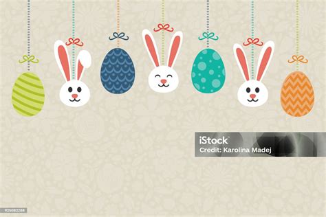 Ilustración De Colorido Fondo De Pascua Con Conejos Y Huevos
