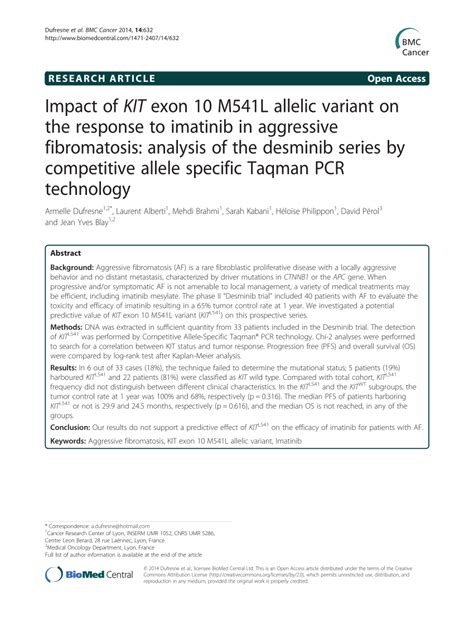 Pdf Impact Of Kit Exon 10 M541l Allelic Variant On The Response To Imatinib In Aggressive