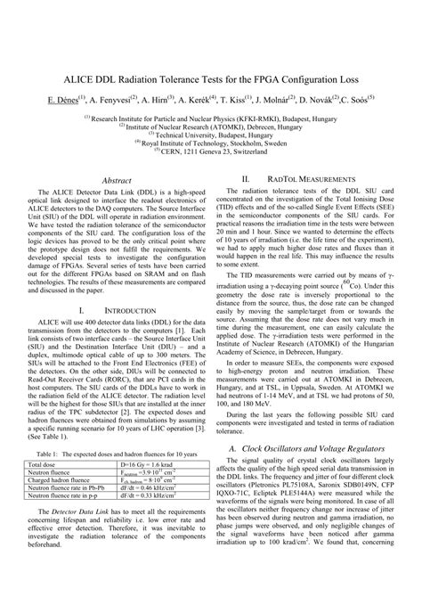 pdf alice ddl radiation tolerance tests for the fpga configuration loss