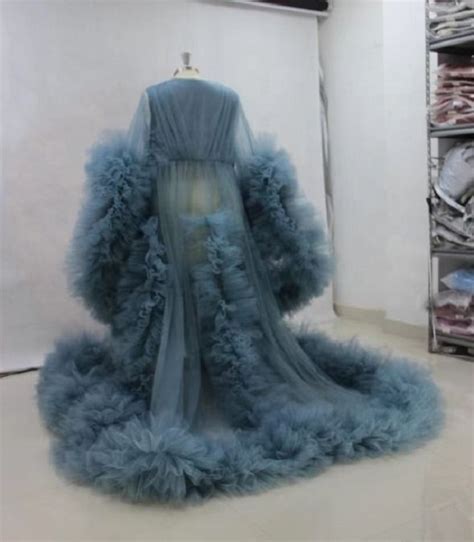 Fluffy Ruffles Navy Tulle Kimono Women Dresses Robe Photoshoot Extra