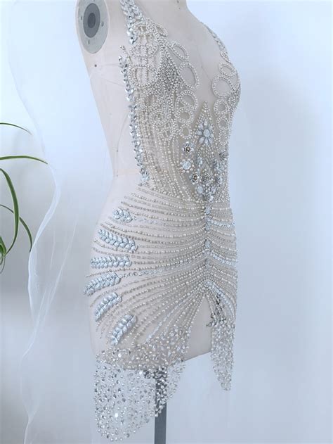 Luxury Bodice Rhinestone Appliques Diamante Lace Applique With Beads