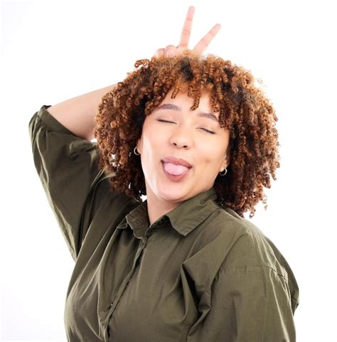 Premium Photo Black Woman Peace Sign And Funny Expression With Smile