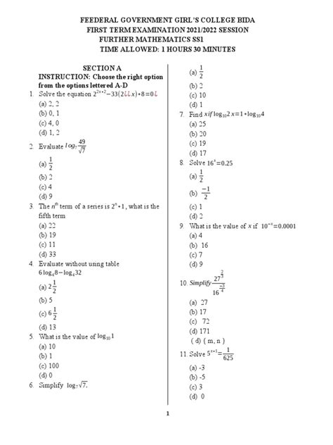Further Maths Ss1 Download Free Pdf Mathematics Mathematical Objects