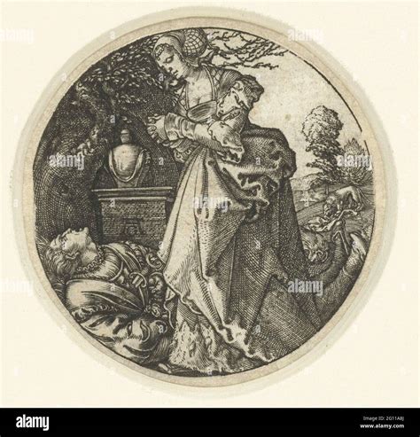 Pyramus And Thisbe Thisbe Standing At The Dead Body Of Pyramus In The Background The Lion With