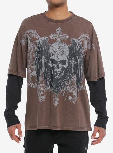 Social Collision Skulls And Crosses Oversized Twofer Long Sleeve T Shirt