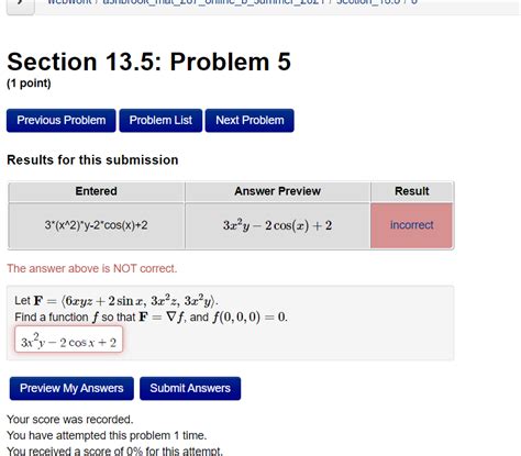 Solved Section 13 5 Problem 5 1 Point Previous Problem Chegg Com