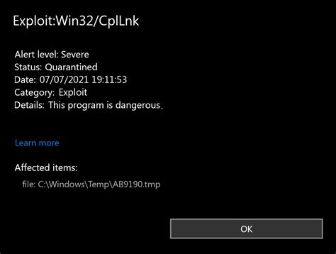 Exploit Win32 CplLnk CplLnk Exploit Virus Removal Guide