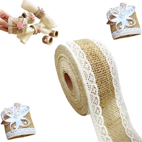 Rolo Fita Juta Natural Renda Branca Nas Laterais 6 0cm X9 5m MercadoLivre