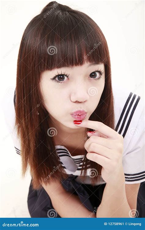 Asian Schoolgirl Crossing The Finish Line Stock Image Cartoondealer
