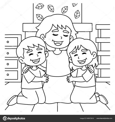 귀엽고 재밌는 색깔의 어머니가 아이들을 모습이죠 아이들에게 색을칠 시간을 페이지는 스톡 벡터 ©abbydesign 648472618