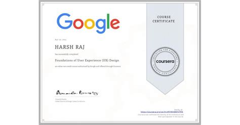 harsh raj on linkedin completion certificate for foundations of user experience ux design