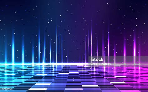 레트로 사이버펑크 스타일의 배경 공상 과학 배경입니다 네온 라이트 그리드 풍경 80 년대 90 년대 3차원 형태에 대한 스톡 벡터 아트 및 기타 이미지 Istock