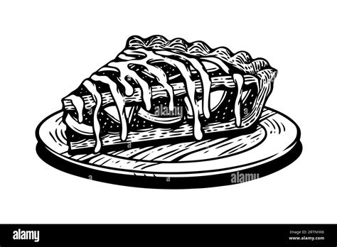 Piece Of Apple Pie Hand Drawn Engraving Style Vector Illustration Stock
