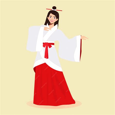 Vector Illustration Of A Girl In Traditional Chinese Costume Premium
