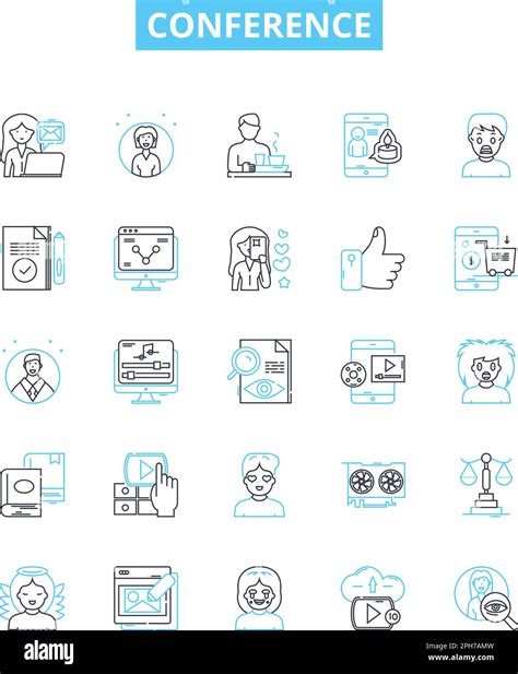 Conference Vector Line Icons Set Convention Symposium Meeting Forum Assembly Summit