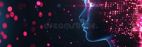 Side Profile Of A Human Face With Digital Neon Lights And Dots Concept