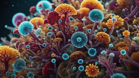 Abstract Colorful Microscopic Structure Of Cells Neurons Veins Splash Circulation Lines