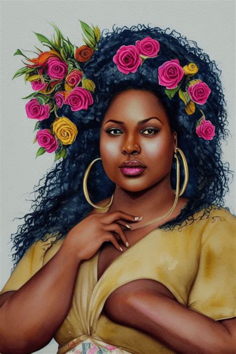 Watercolor Highly Realistic Plus Size Natural Hair Dark Skin African
