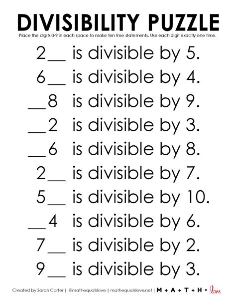 Divisibility Puzzle Math Love