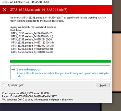 Fivem Crash Gta5 B3258 Exe 13a5452 Fivem Client Support Cfx Re Community