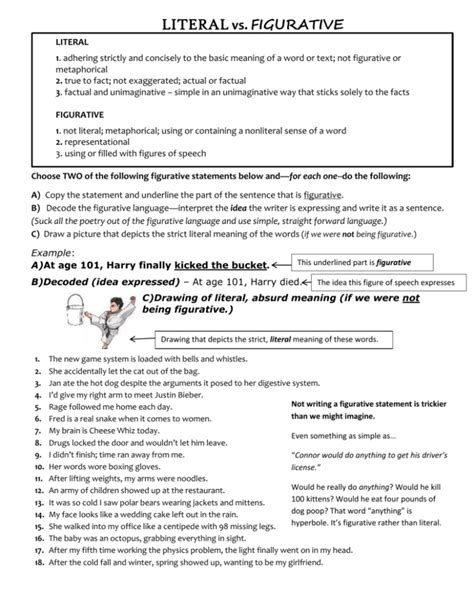 Literal Vs Figurative Language Worksheet