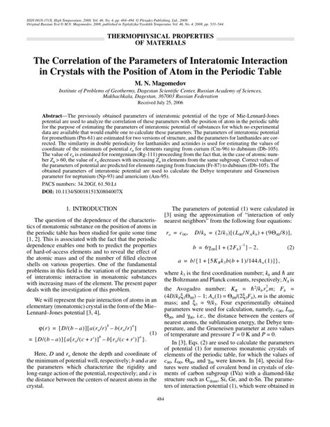 Pdf The Correlation Of The Parameters Of Interatomic Interaction In