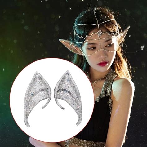 1pair Latex Elf Ears With Glitter Halloween Party Pixie Ears Cosplay
