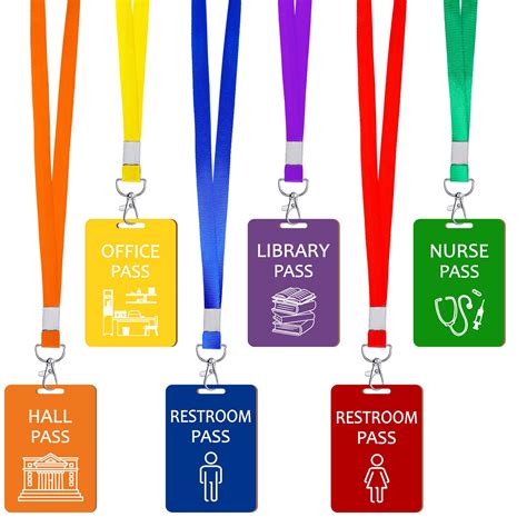 Sabary 6 Sets Hall Pass Lanyards And School Passes Set Unbreakable Wooden Bathroom