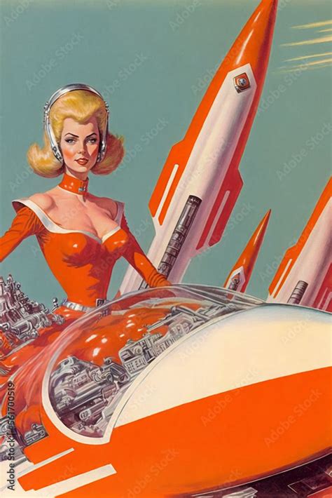 1950s 1960s Retro Atomic Age Illustration Of Beautiful Blonde Bombshell