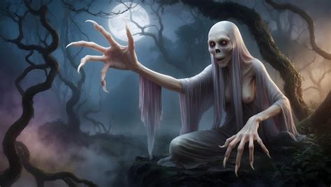 White Haired Ghost With Long Fingers Premium Ai Generated Image