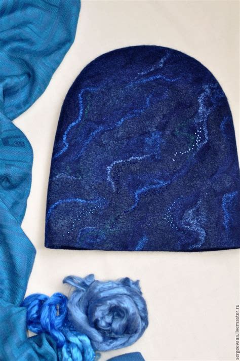 Шапка валяная шерстяная синяя темно синяя в интернет магазине на