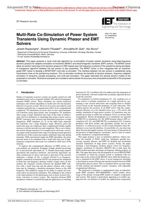 PDF Multi Rate Co Simulation Of Power System Transients Using Dynamic