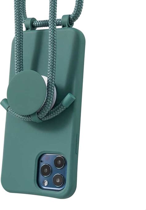 Høyde iPhone Mini Telefoonhoes met koord Socket houder Donkergroen bol
