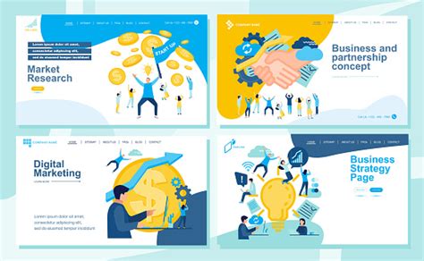 Seo 웹 디자인 Ui 개발 및 디지털 마케팅을 위한 방문 페이지 디자인 템플릿 세트입니다 비즈니스 및 파트너십 개념 성공 하이테크 기술 서명 문서 회사 정보의 분석 공부