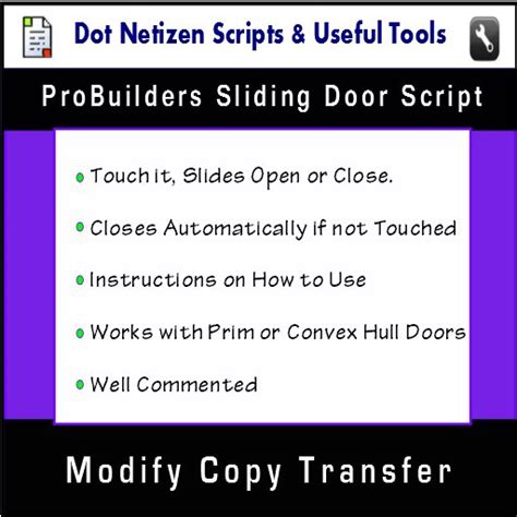 Second Life Marketplace Probuilders Sliding Door Script Full Perm