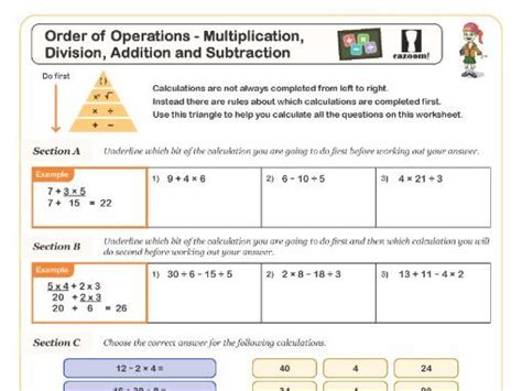 Order Of Operations Multiplication Division Addition And Subtraction Teaching Resources