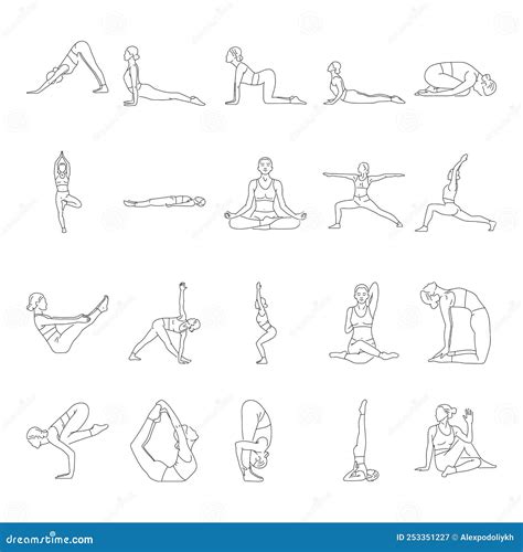 Yoga Stelt De Reeks Pictogrammen Van De Kleurenlijn Voor Pictogrammen