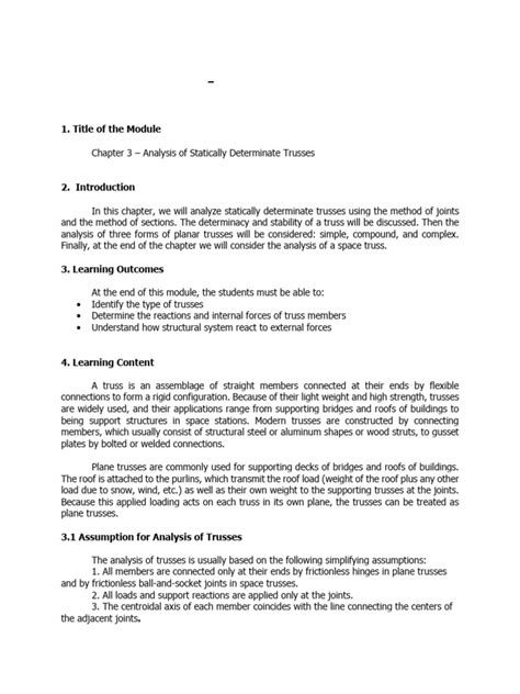 Module 3 Analysis Of Statically Determinate Trusses Pdf