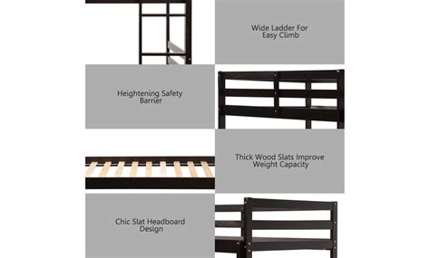 Costway Twin Over Twin Wood Bunk Beds Ladder Safety Rail Espressowhite