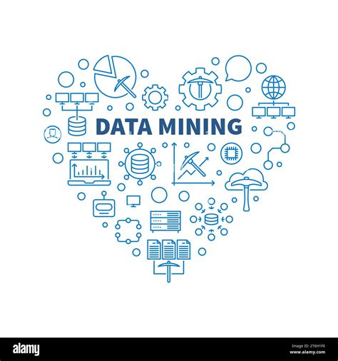 Data Mining Heart Shaped Blue Banner In Outline Style Database Systems Concept Illustration