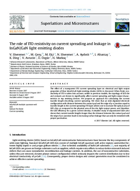 Pdf The Role Of Ito Resistivity On Current Spreading And Leakage In Ingan Gan Light Emitting